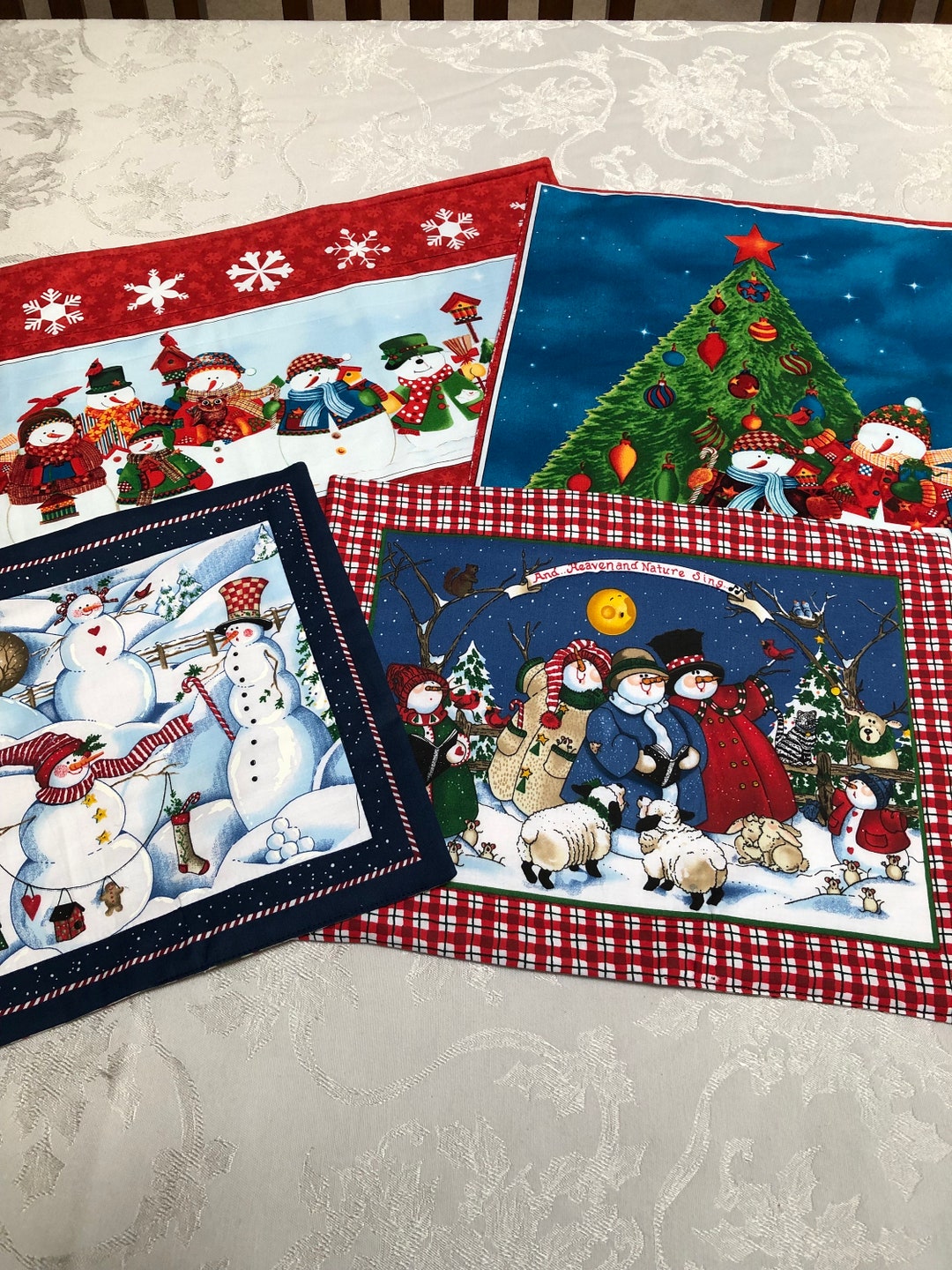 Snowman Table Topper Cardinal Birds Quilted Mini Table Cabinet ...