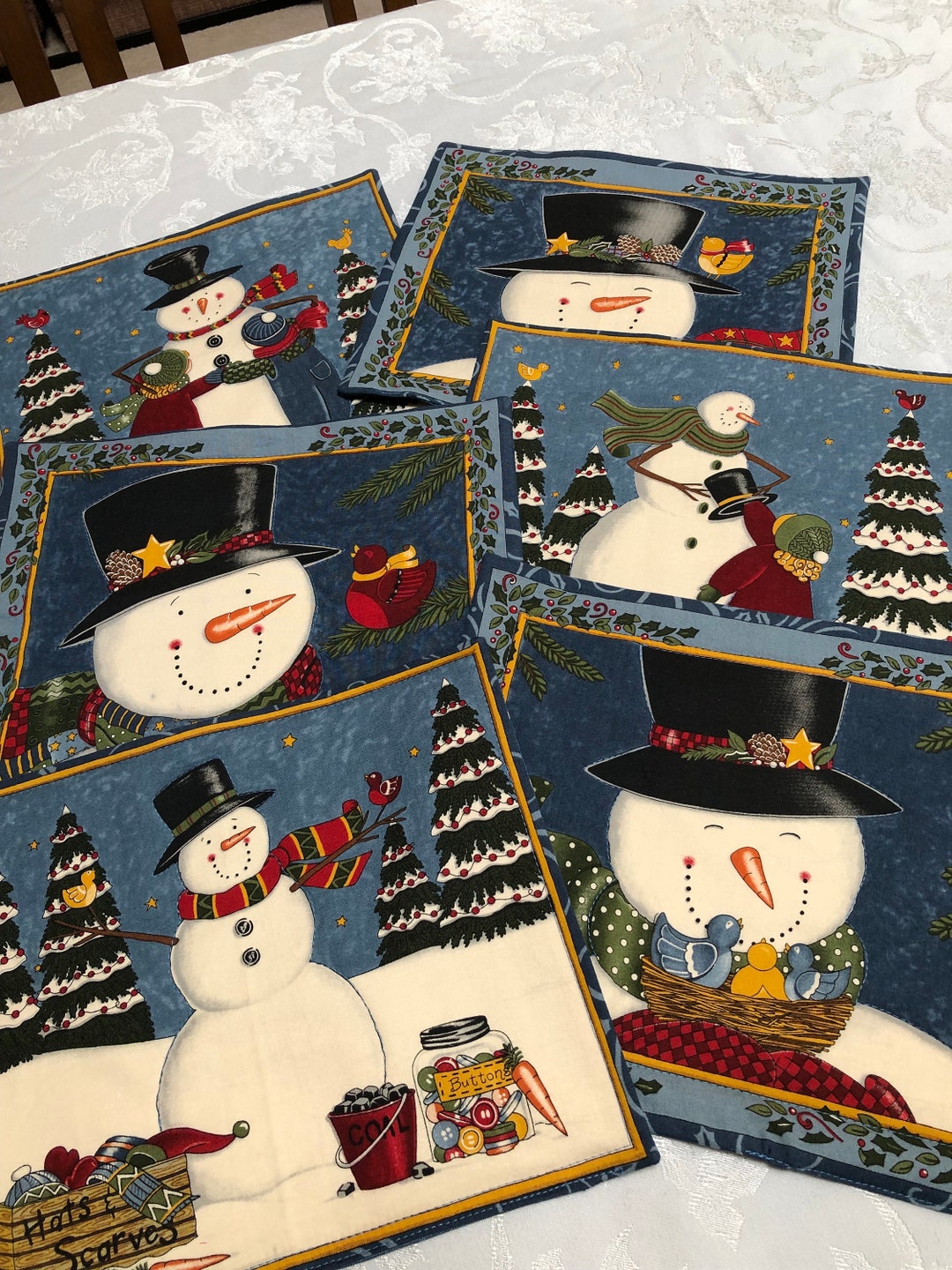 Snowman Mug Rug Bird Lovers Snow Kids Print/coffee Snack Mats Small ...