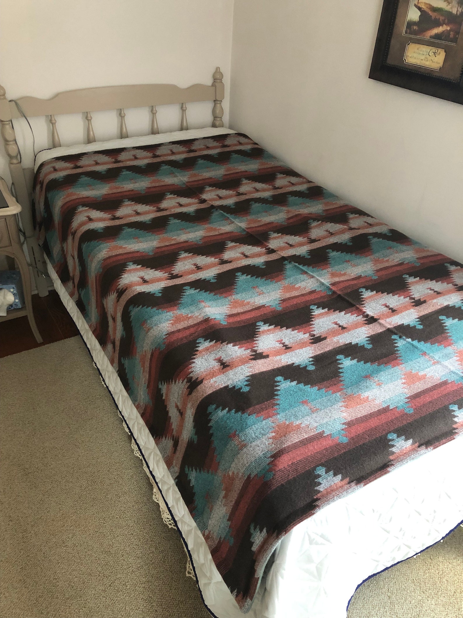 Southwest Aztec Design Woven Front LUXE Fleece Backed Blanketlodge ...