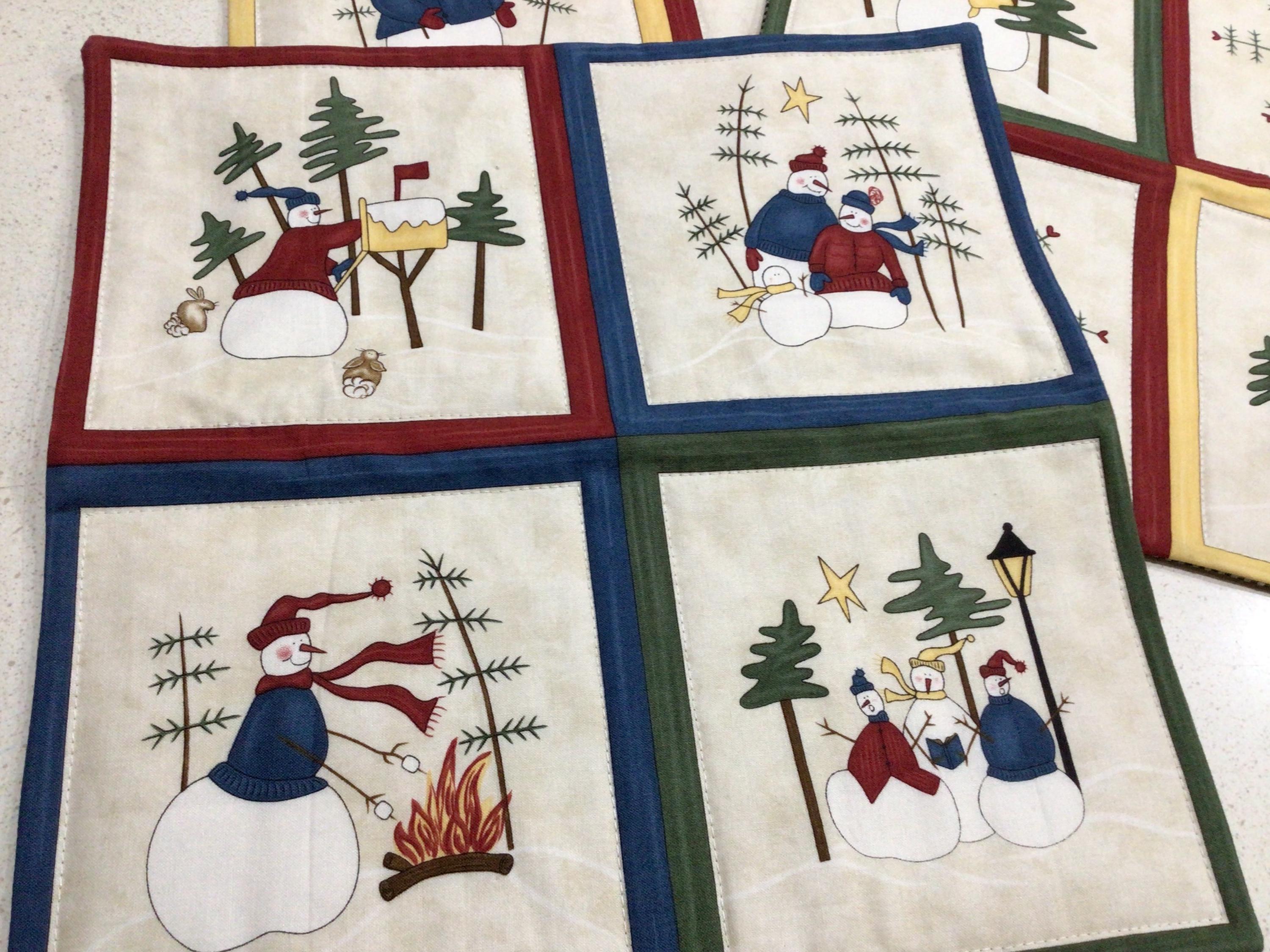 Snowman Snowflake Primitive Hot Pad Table Protector 2 Layer Cotton ...
