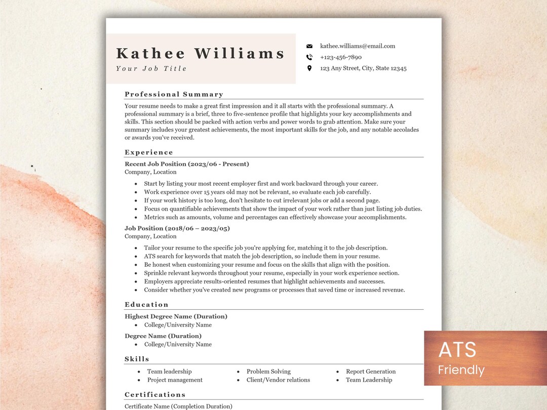 CV Template Word & Google Docs, Resume/cv Template, Cv Design ...