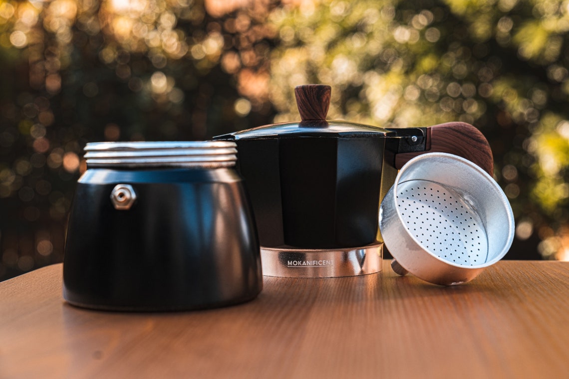 Mokanificent 3 Cup Moka Pot & Portable Stainless Steel Hand Grinder ...