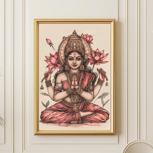 Lakshmi, Hindu Goddess Wall Art, Saraswati Poster, Laxmi Illustration ...