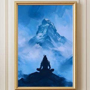 Shiva Meditating Painting, Lord Shiva Art, Hindu God Poster, Mount ...