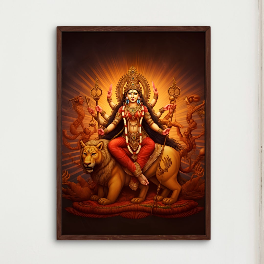 Goddess Durga Painting, Durga Poster, Durga Illustration, Hindu Art ...