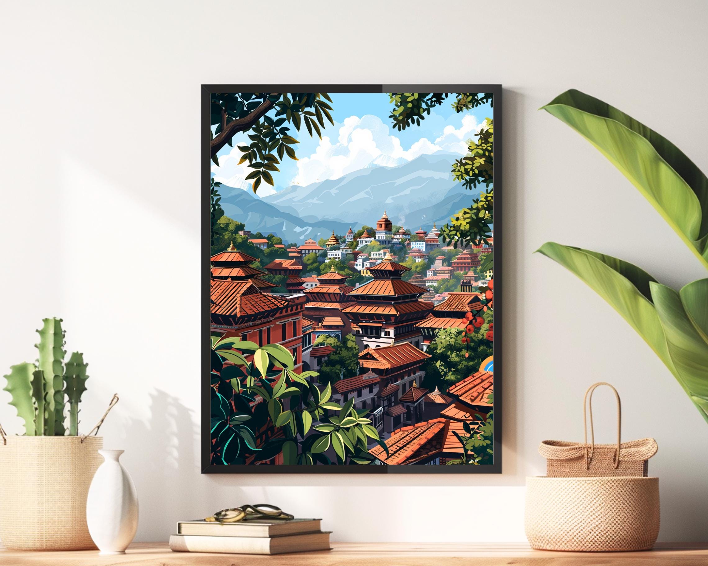 Kathmandu Art Print, Minimalist Travel Painting, Nepal Wall Art ...