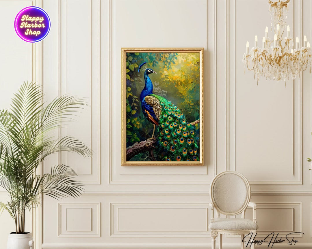 Indian Peacock Painting Indian Wall Art, Wildlife Print Mughal Artwork ...