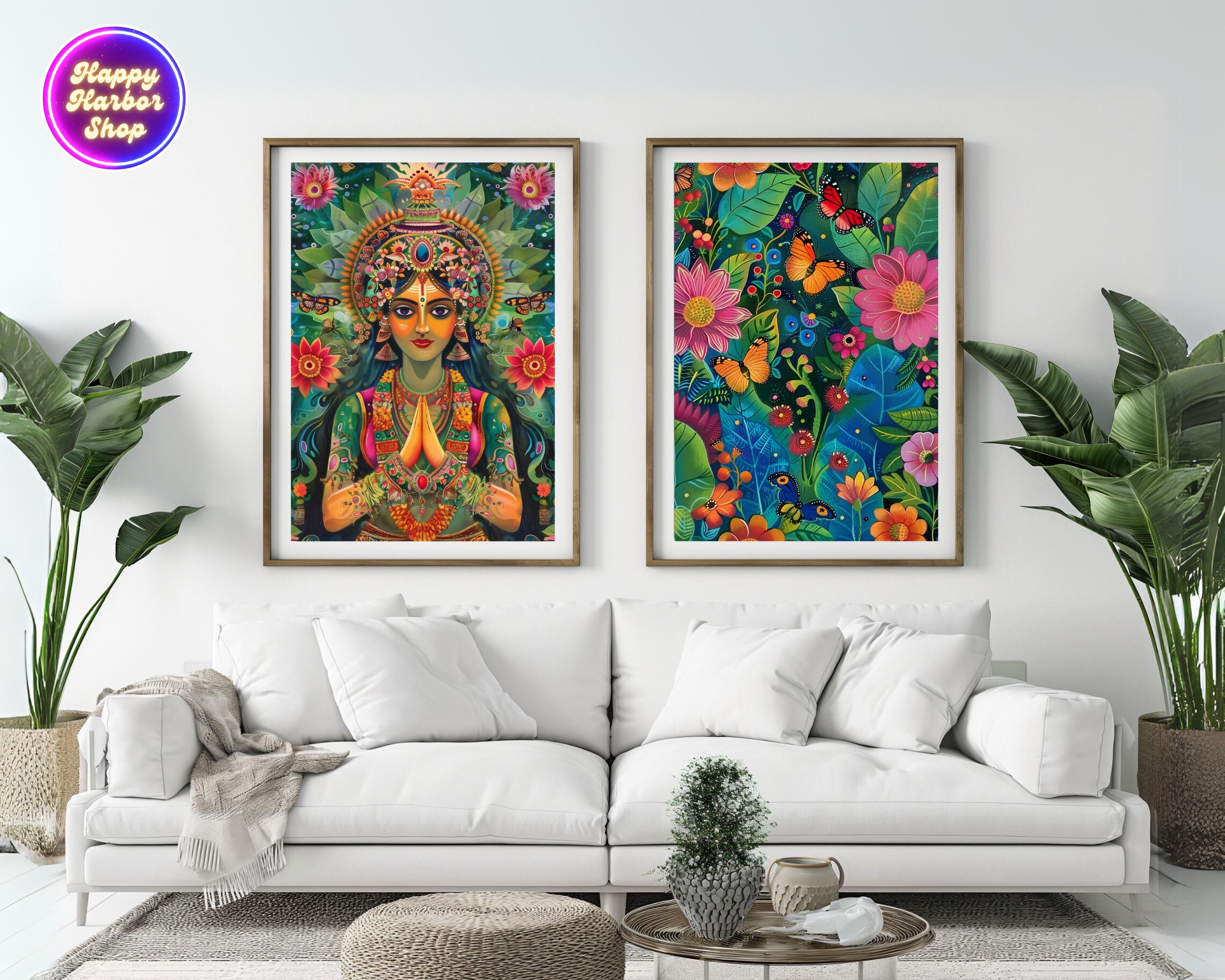 Goddess Durga Painting, Set of 3, Hindu God Wall Art, Goddess Durga ...