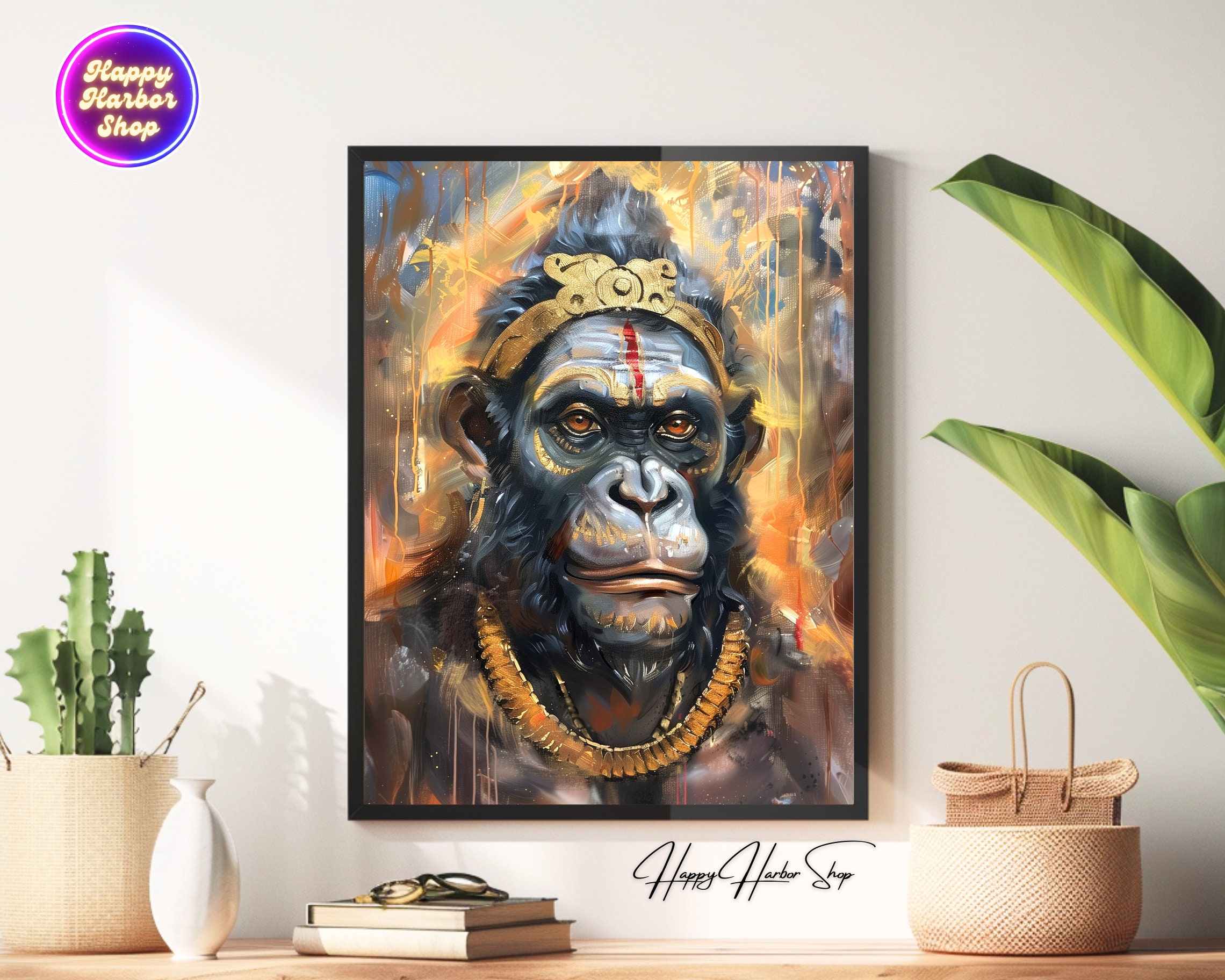 Hanuman Painting Monkey God Hanuman Art Hindu God Wall Art on Premium ...