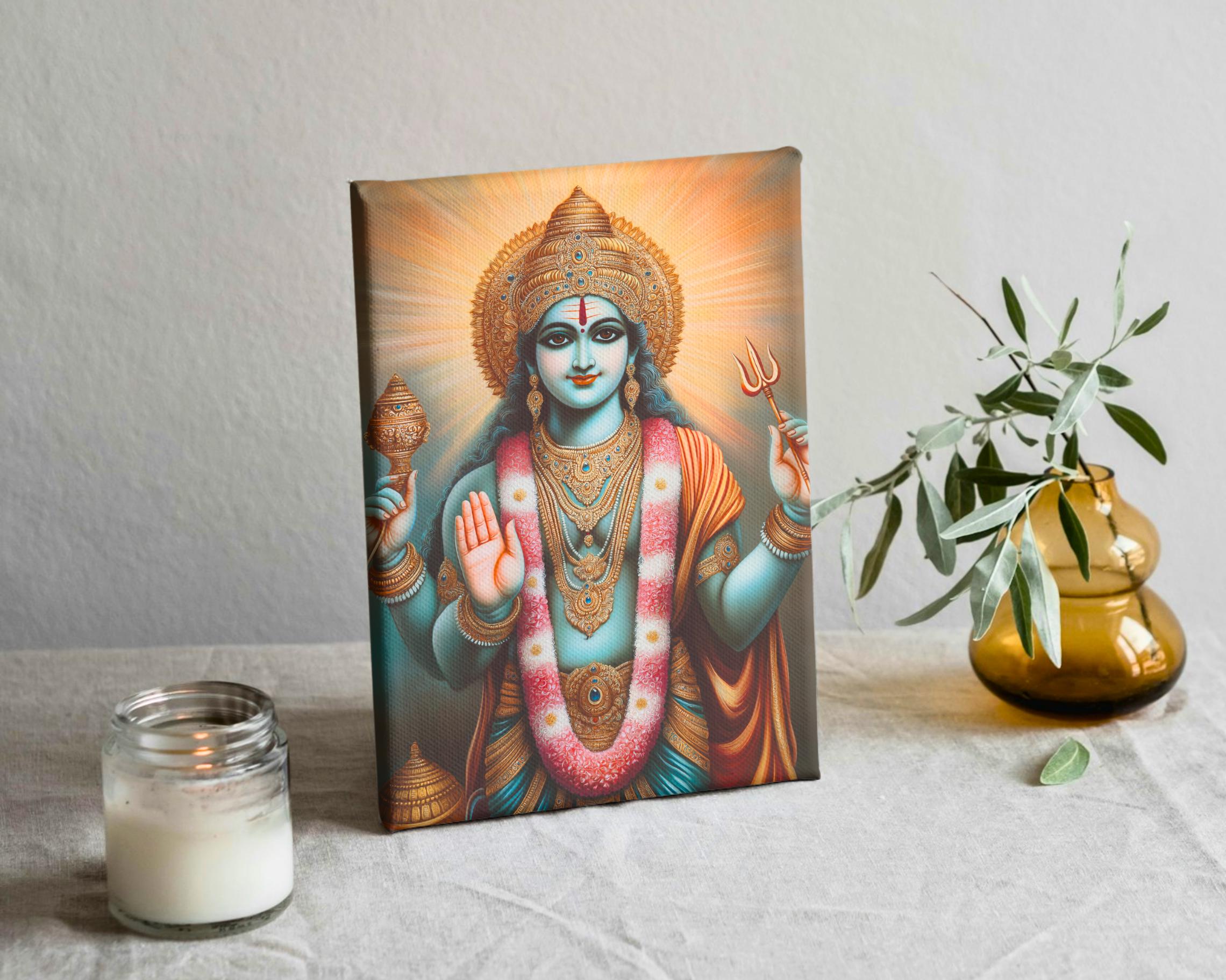 Vishnu Painting, Hindu God Art, Indian Deities Wall Decor, Traditional ...