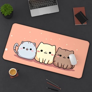 Cute Cat Playmat, Animal Desk Mat, Kawaii Gaming Mouse Pad, Large ...