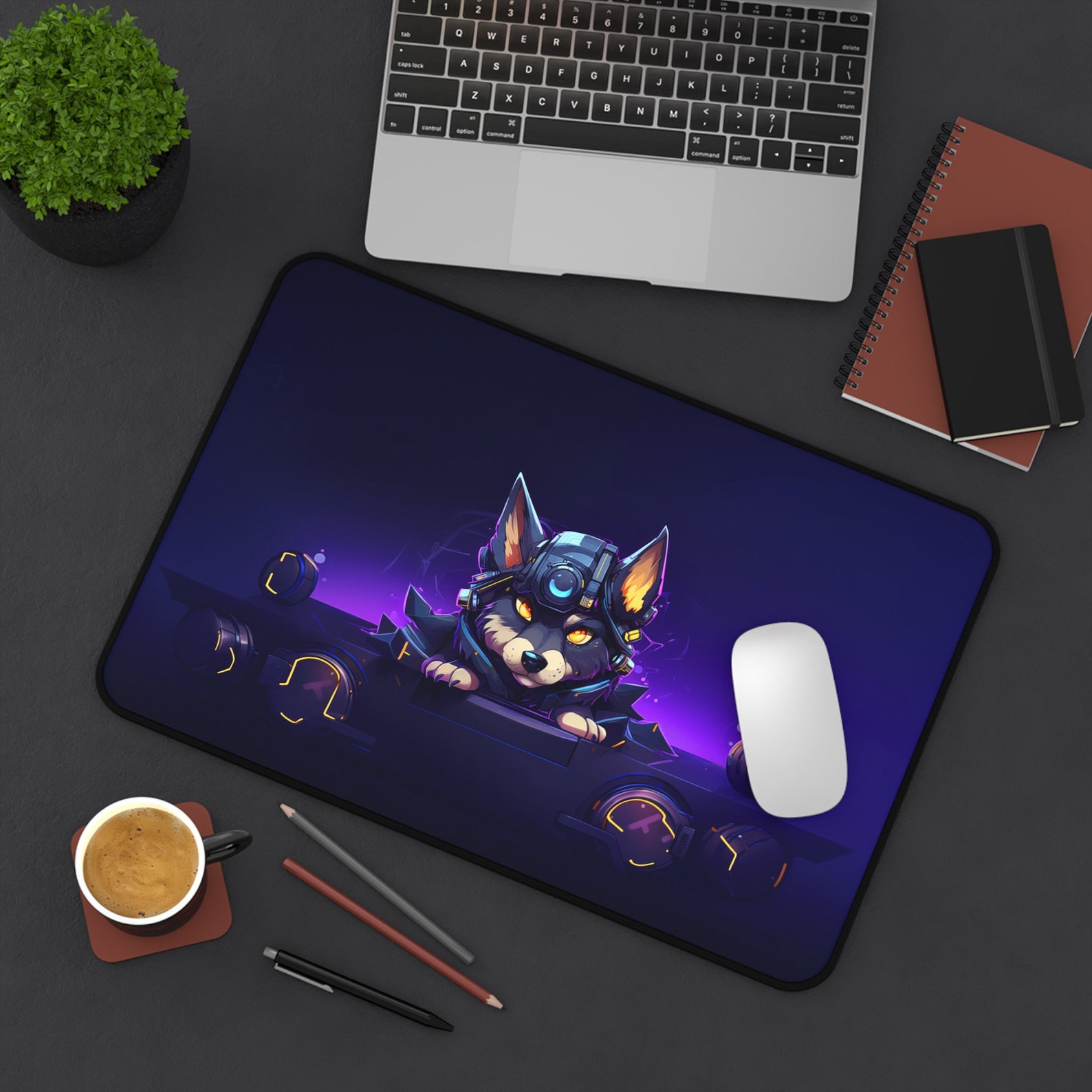 Cyberpunk Playmat, TCG Playmat, Dog Art, Retrowave Large Mouse Pad PC ...