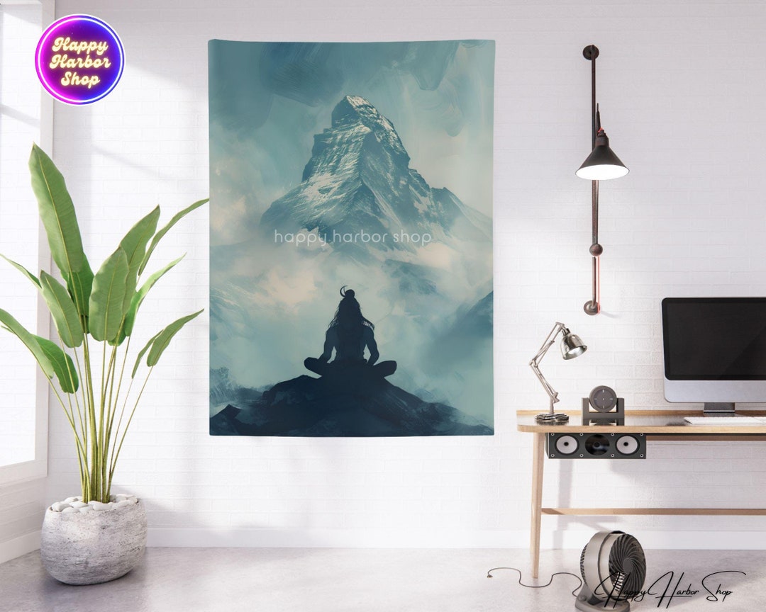 Tapestry Lord Shiva Meditating, Hindu God on Mount Everest Wall Hanging ...