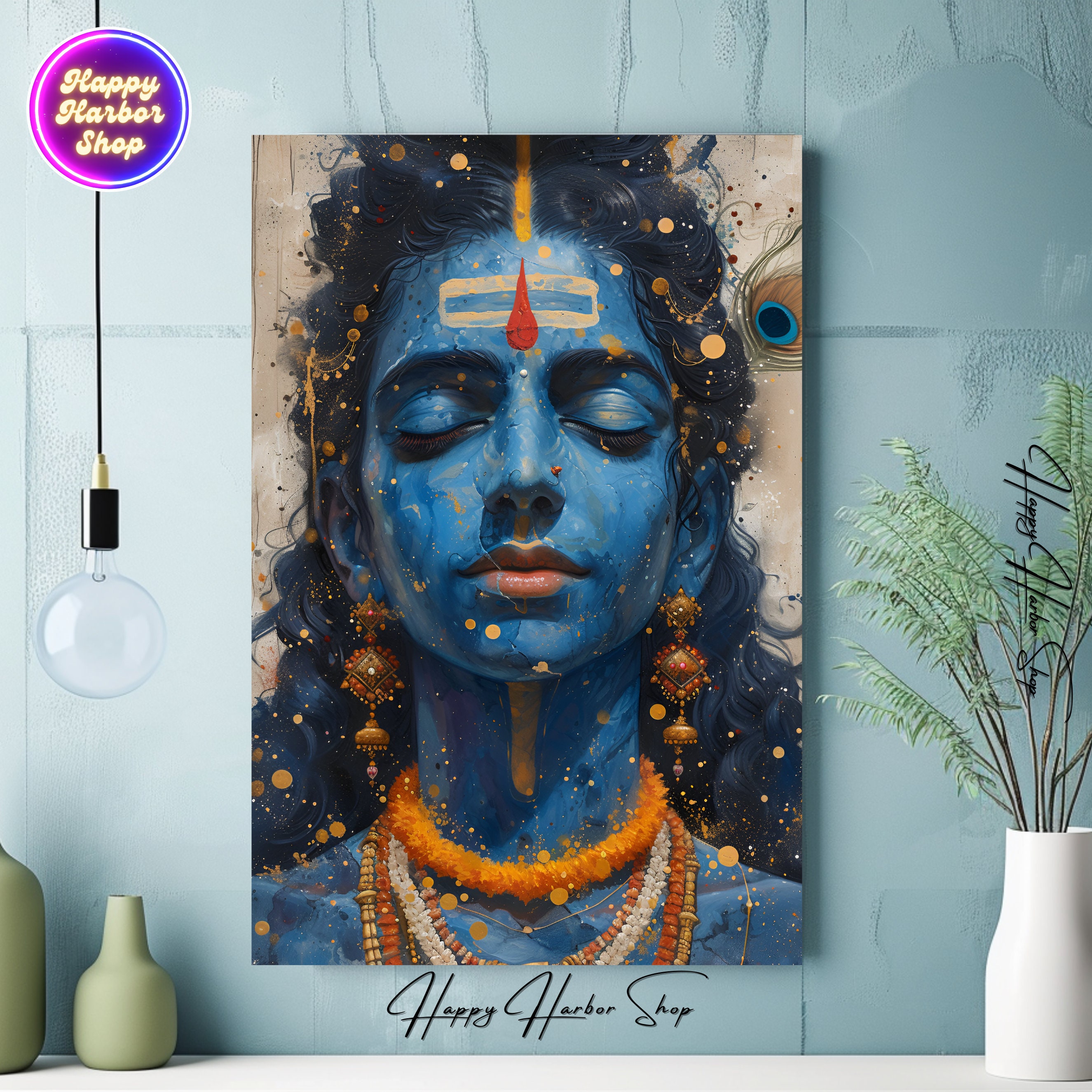 Krishna Meditation Print Art, Hindu God Wall Art, Psychedelic Painting ...