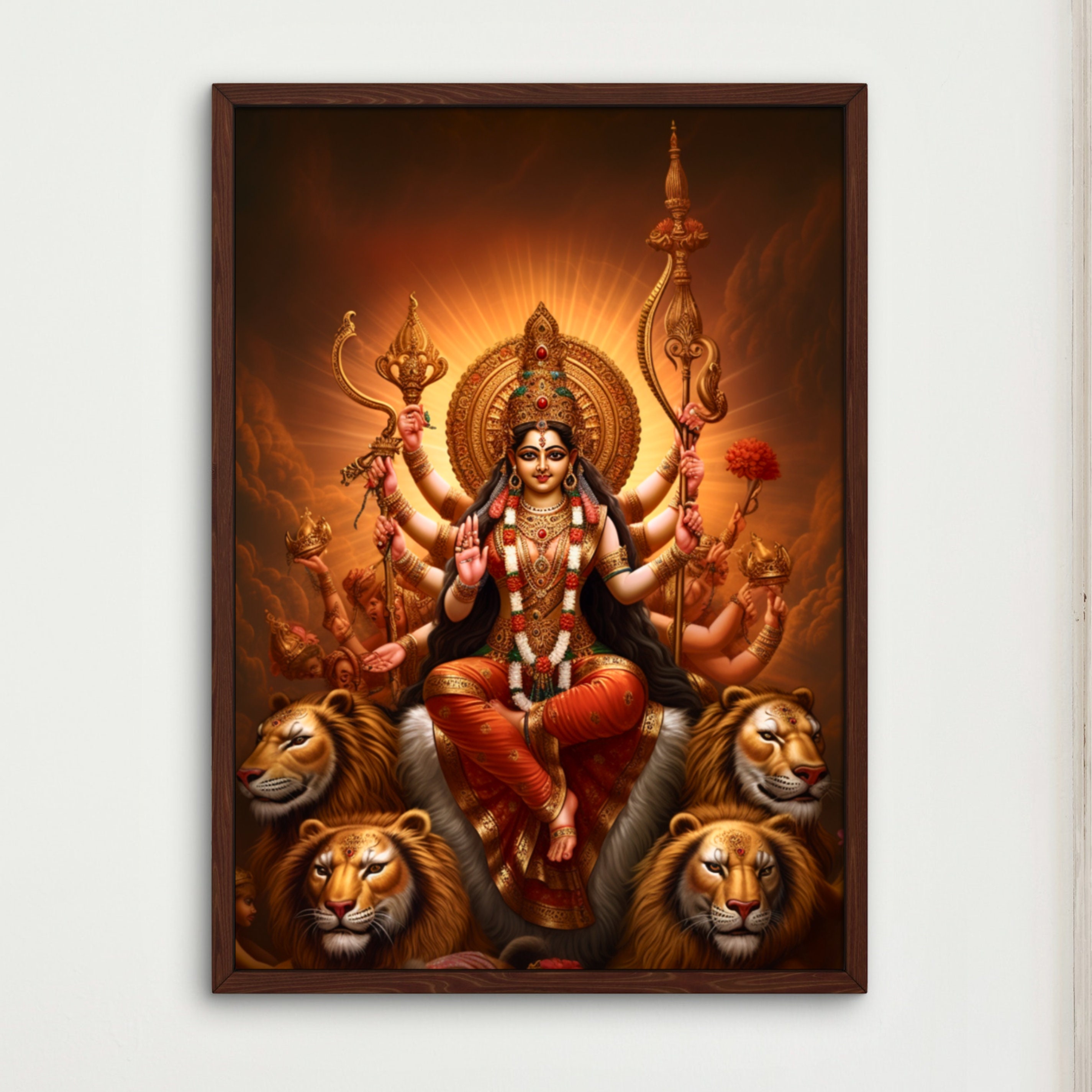 Goddess Durga Painting, Durga Poster, Mahadevi Durgati Poster, Dashain ...