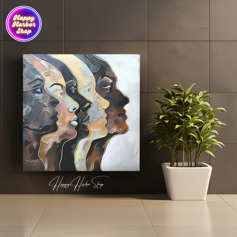 Large Abstract Face Painting on Canvas, Aesthetic Wall Art, Knife ...