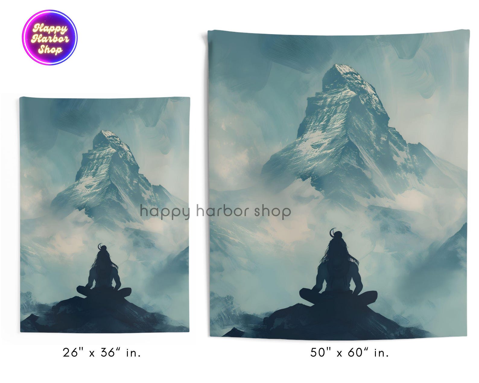 Tapestry Lord Shiva Meditating, Hindu God on Mount Everest Wall Hanging ...