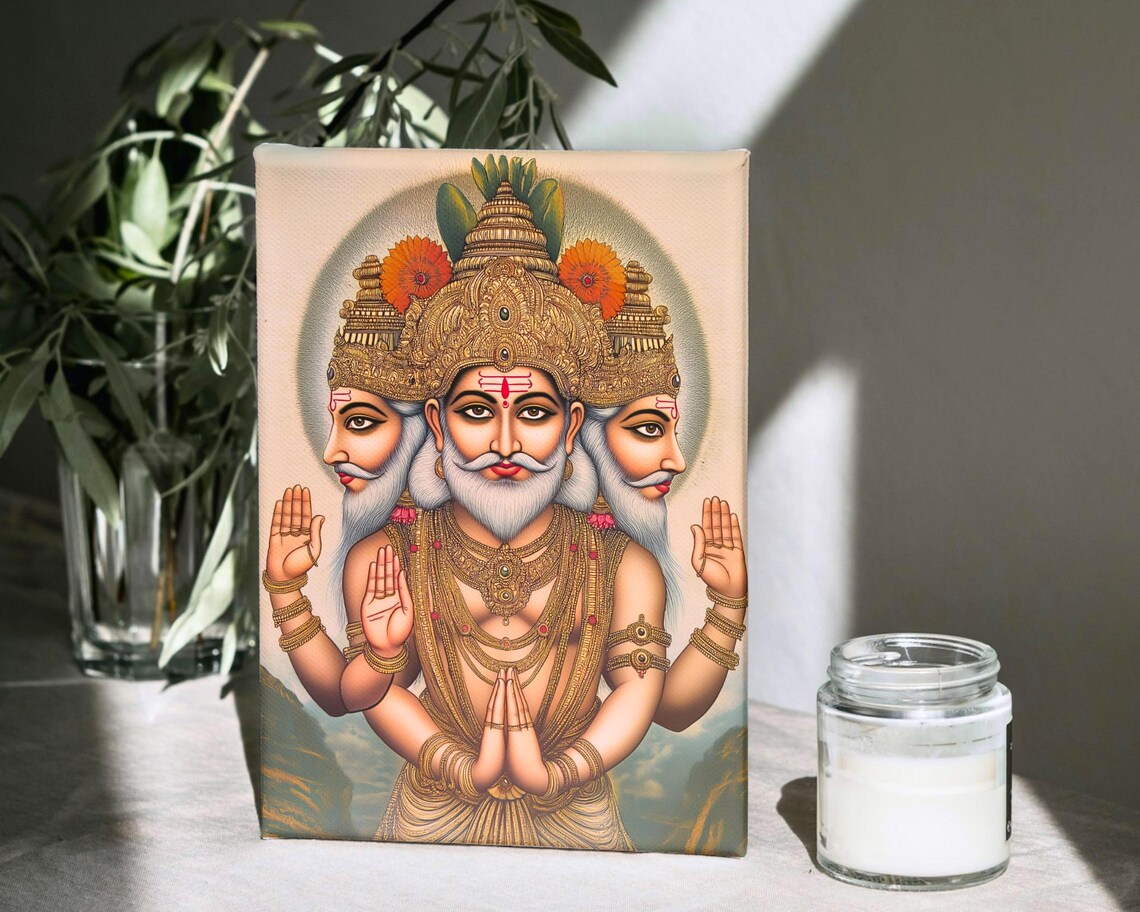 Lord Brahma Painting, Hindu God of Creation Wall Art, Cosmic Universe ...
