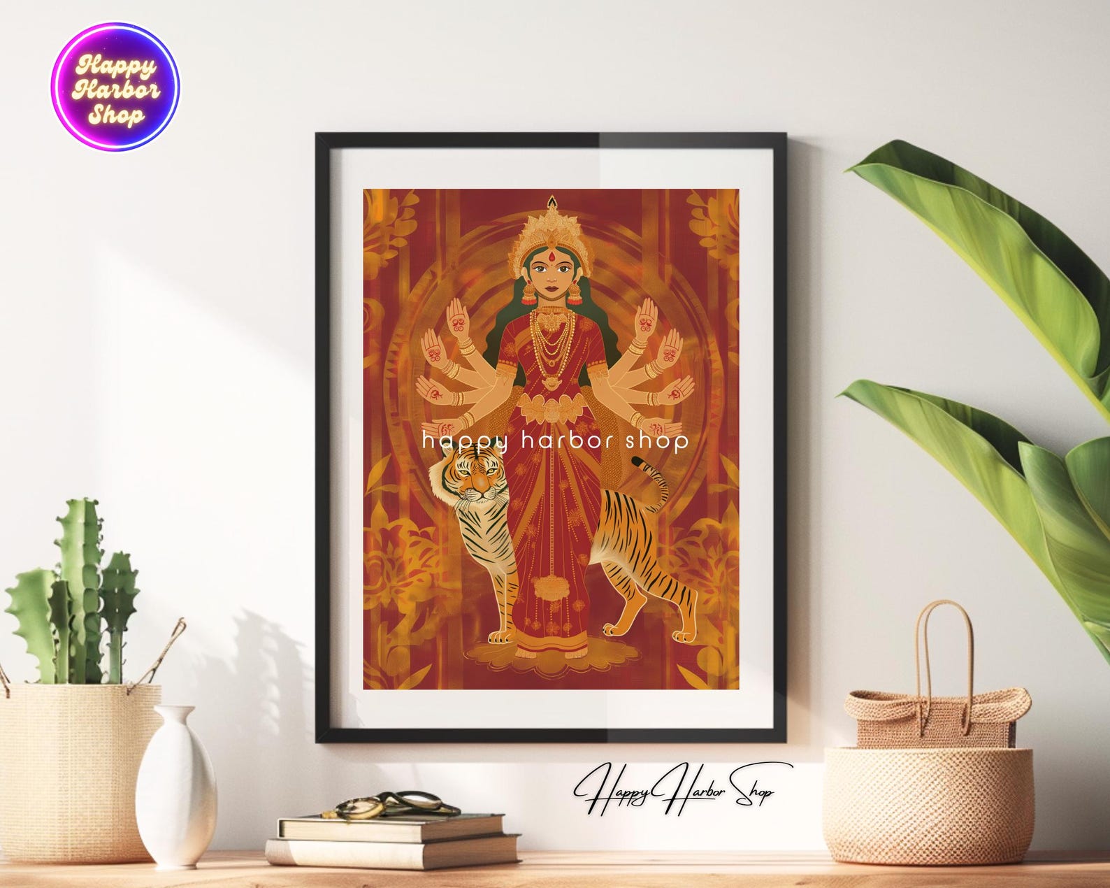Durga With Tiger Art, Hindu Goddess Durga Painting, Durga Print, Indian ...