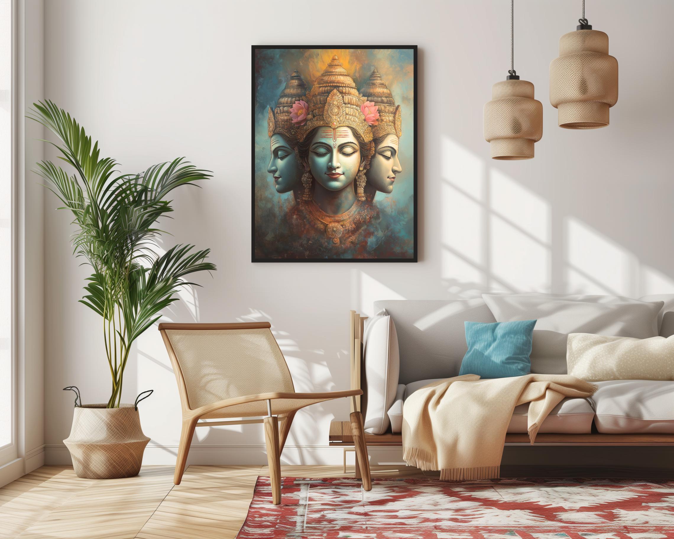Brahma Hindu Wall Art, God of Creation Painting, Spiritual Yogic Poster ...