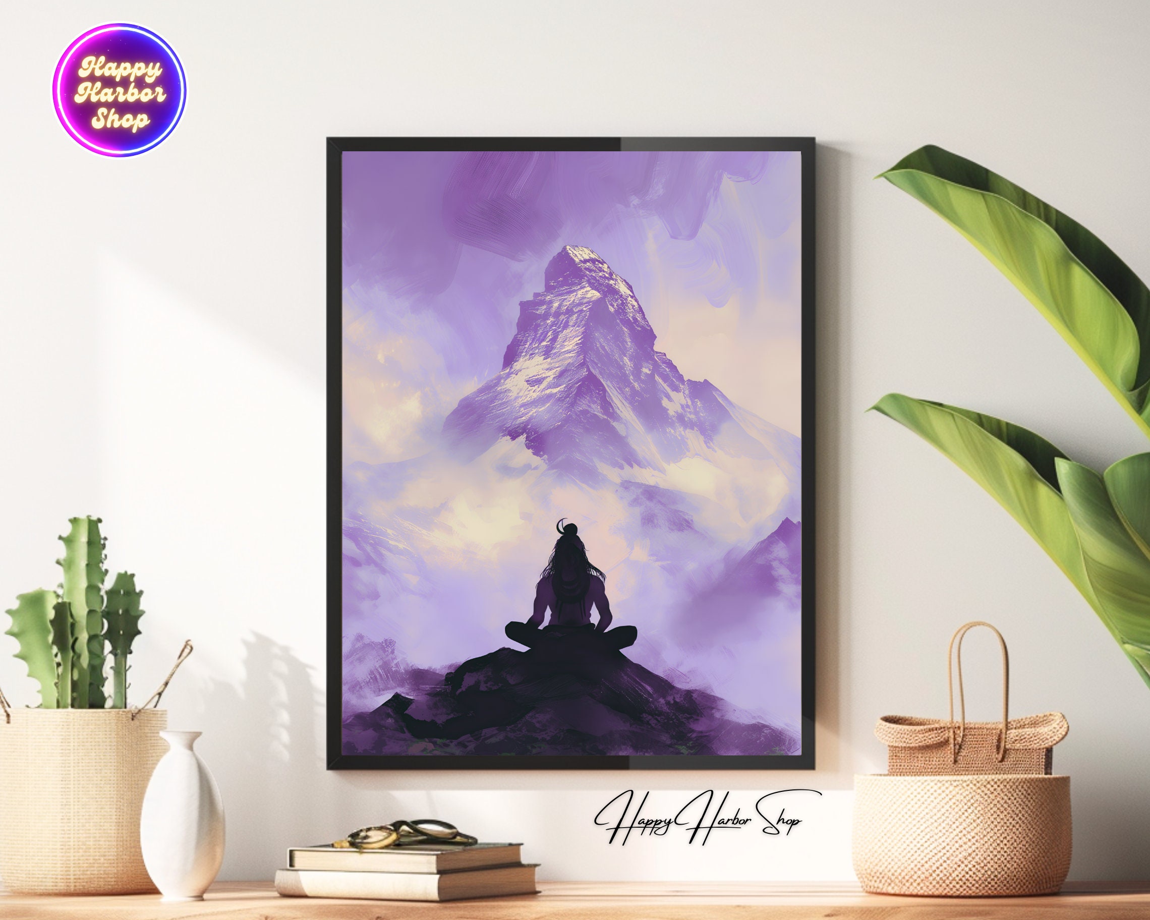 Lord Shiva Painting Meditating on Mount Everest Hindu God Adiyogi Wall ...