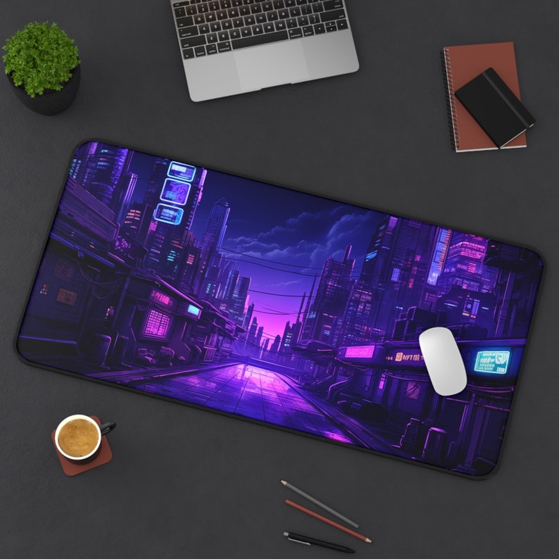 Lofi Desk Mat Anime City Aesthetic Mouse Pad, Cyberpunk Gaming Mouse ...