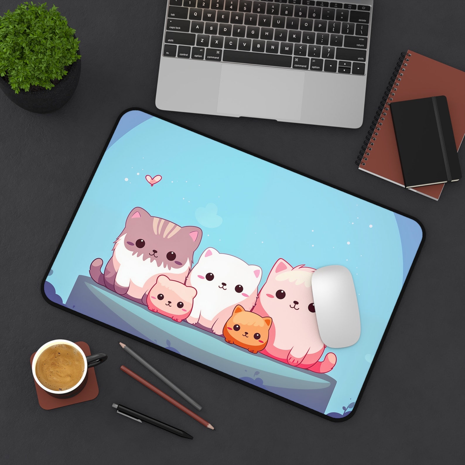 Desk Mat Kawaii Blue, Cute Cat Mouse Pad Large, Cat Gaming Desk Mat ...