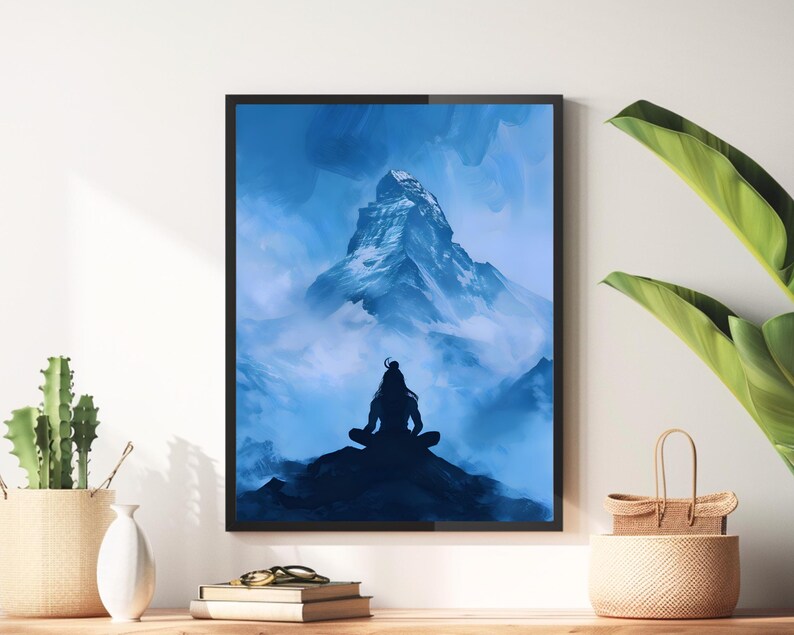 Shiva Meditating Painting, Lord Shiva Art, Hindu God Poster, Mount ...