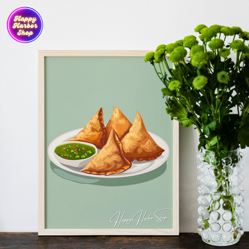 Samosa Art, Modern Asian Kitchen Decor, India Food Art Print, Indian ...