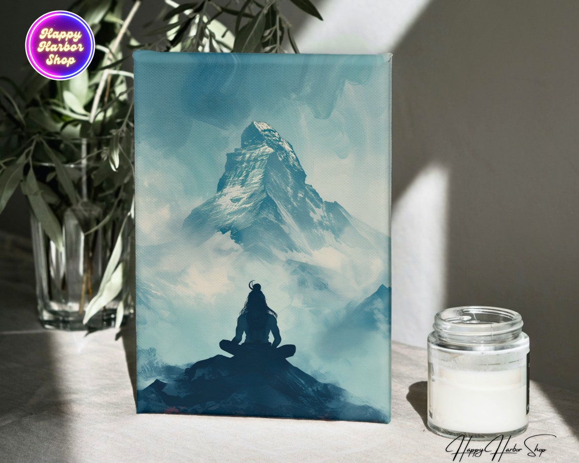 Lord Shiva Painting Meditating on Mount Everest Hindu God Adiyogi Wall ...