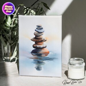 Balancing Stones Wall Art, Blue Earth Tone Watercolor Painting, Poster ...