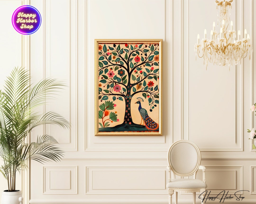 Kalamkari Tree Art, Pichwai Art, Peacock Print, Traditional South Asian ...