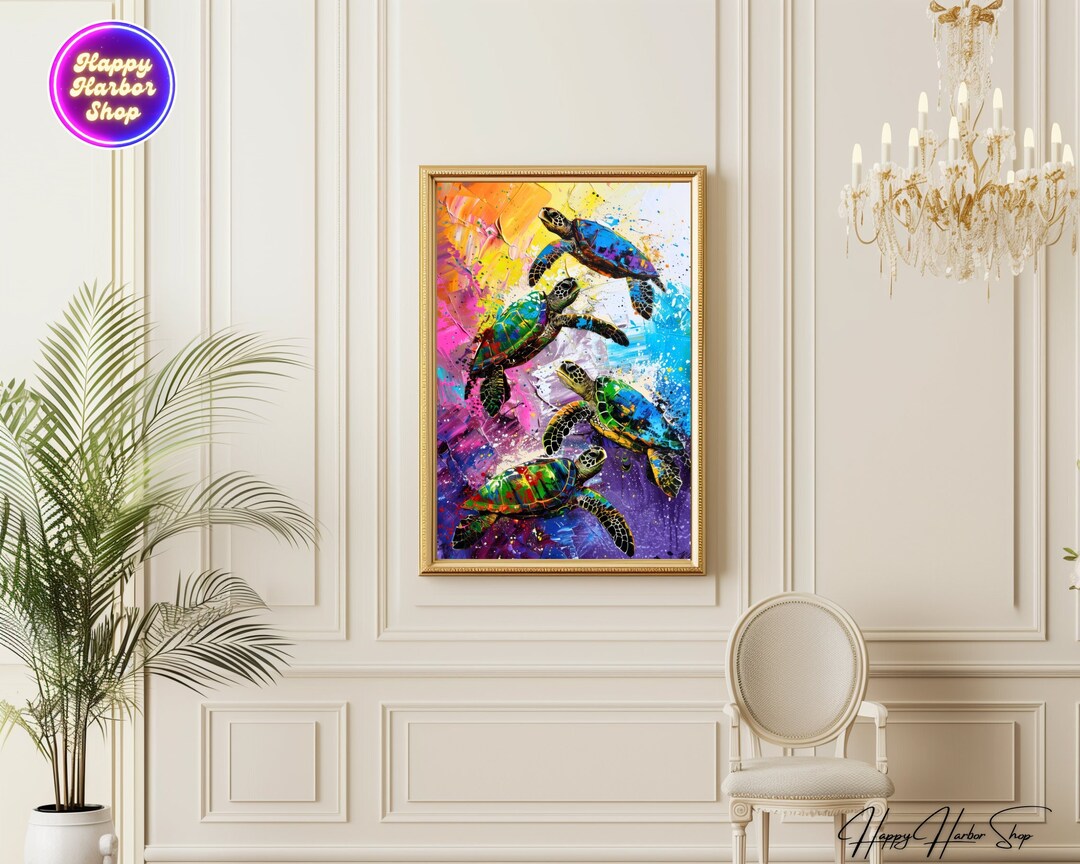 Sea Turtle Painting, Abstract Ocean Wall Art Gift, Coastal Beach House ...