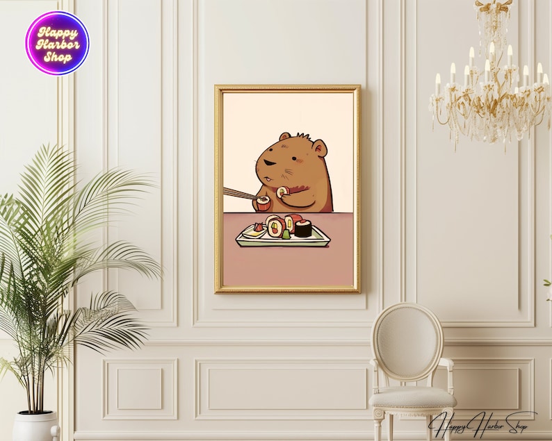 Capybara Art Kawaii Cute Wall Art Prints, Foodie Gift, Funny Animal ...