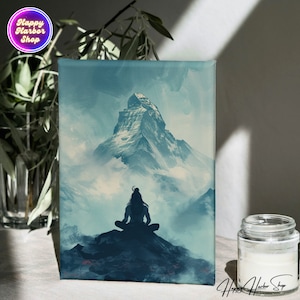 LORD SHIVA Meditating Printable Art, Shiva God at Mount Everest Painting, Spiritual Yoga Studio ...