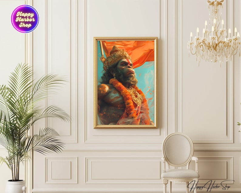Hanuman Art Painting Hindu God Poster, Monkey God Wall Art, Indian ...