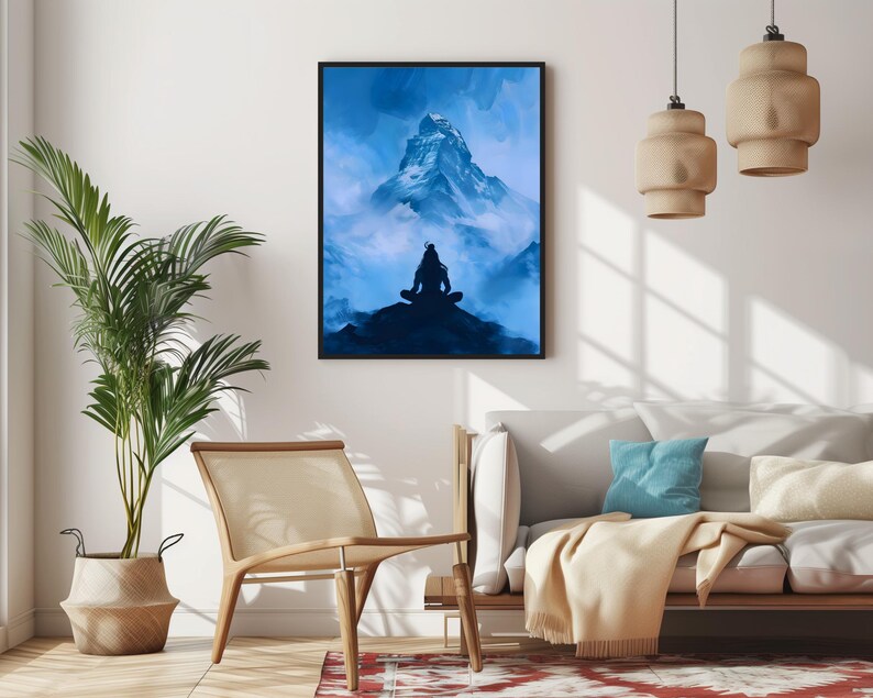 Shiva Meditating Painting, Lord Shiva Art, Hindu God Poster, Mount ...