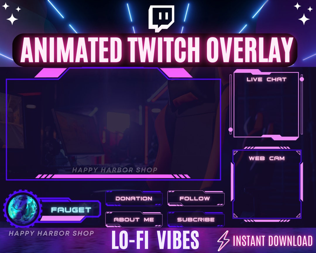 Animated Lofi Twitch Overlay, Cozy Desk Stream Screen, Night Theme ...