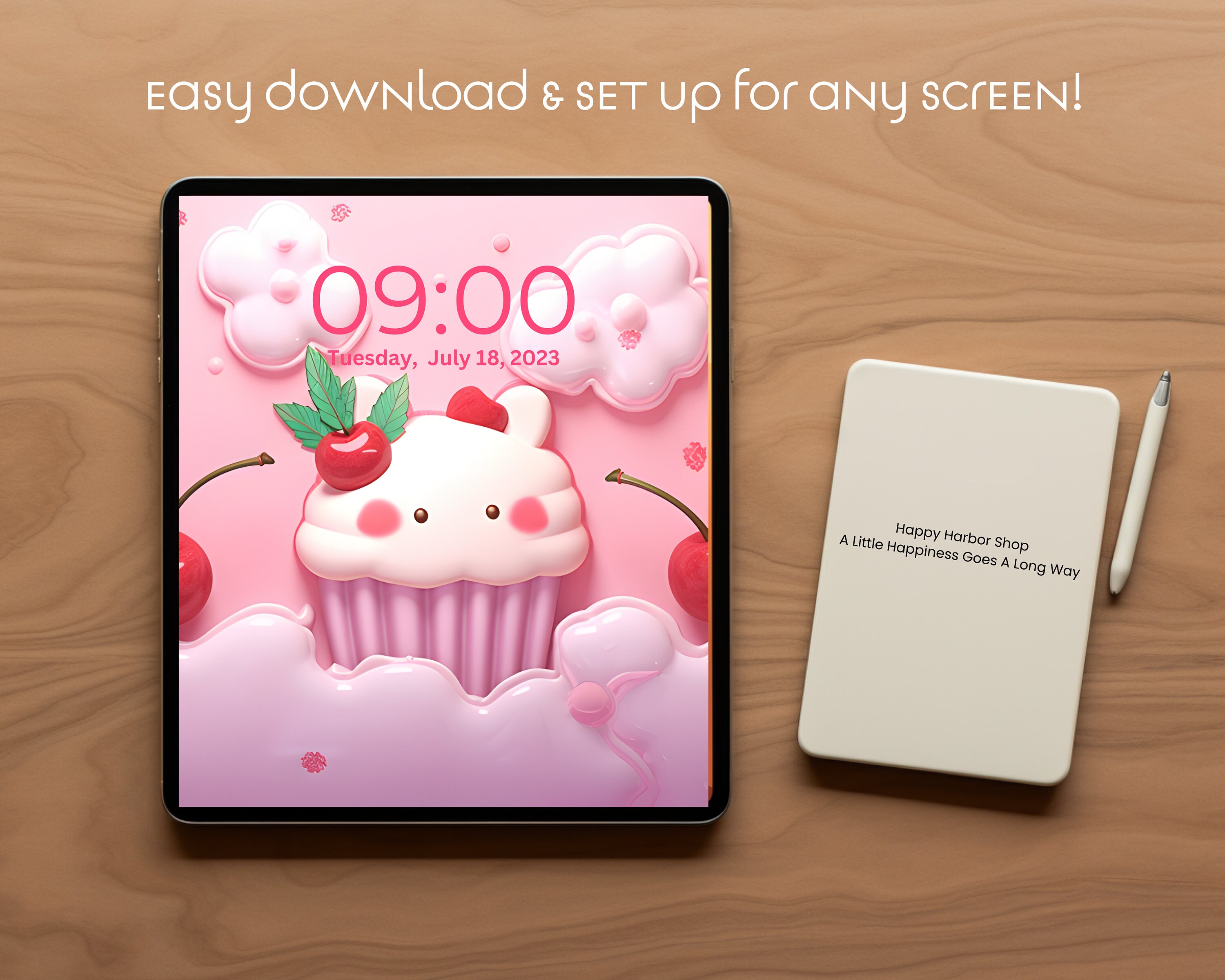 3D Cute Puffy Cupcake Cherries Desktop Digital Wallpaper, Pillow ...
