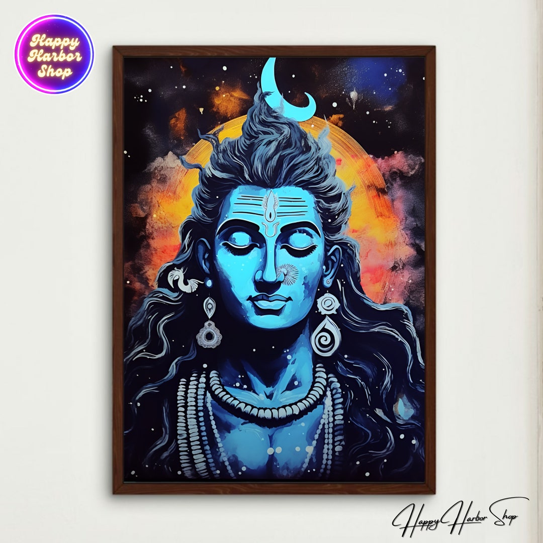 LORD SHIVA PAINTING, Hindu God Art Canvas, Abstract Indian Wall Decor ...