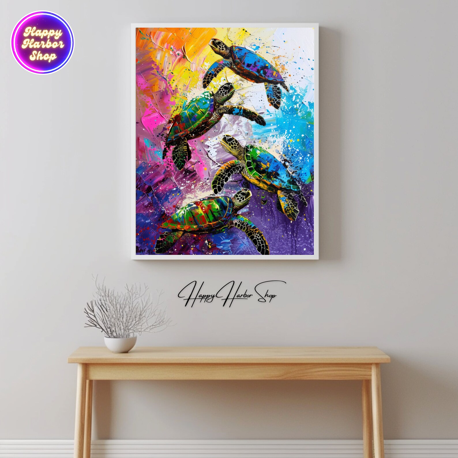 Sea Turtle Painting, Abstract Ocean Wall Art Gift, Coastal Beach House ...