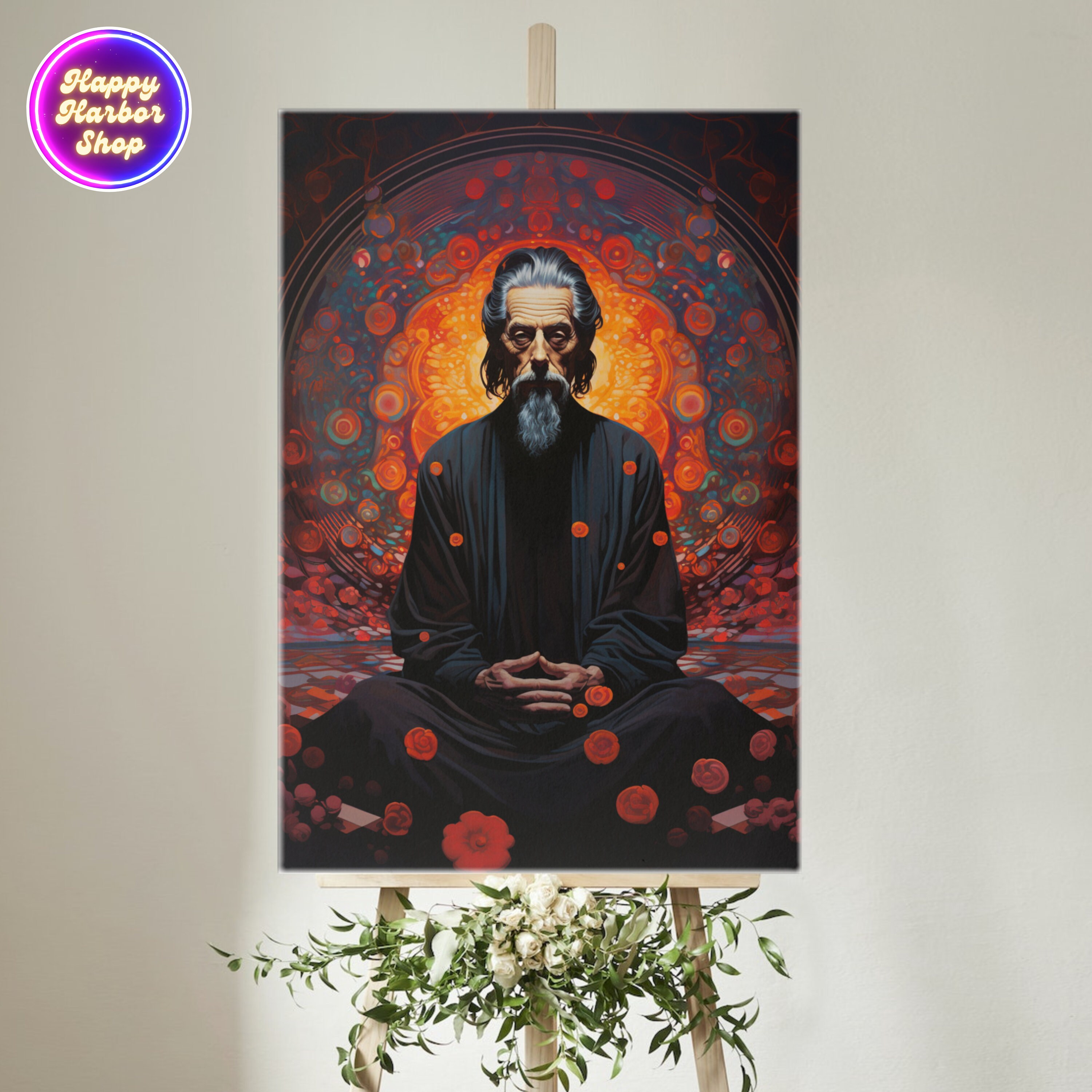 Alan Watts Art, Alan Watts Meditating Painting, Original Canvas Art ...