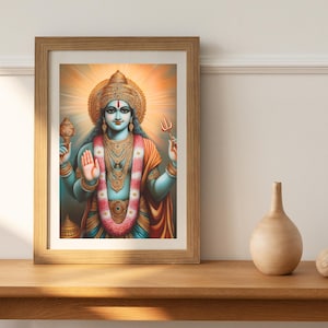 Vishnu Painting, Hindu God Art, Indian Deities Wall Decor, Traditional ...