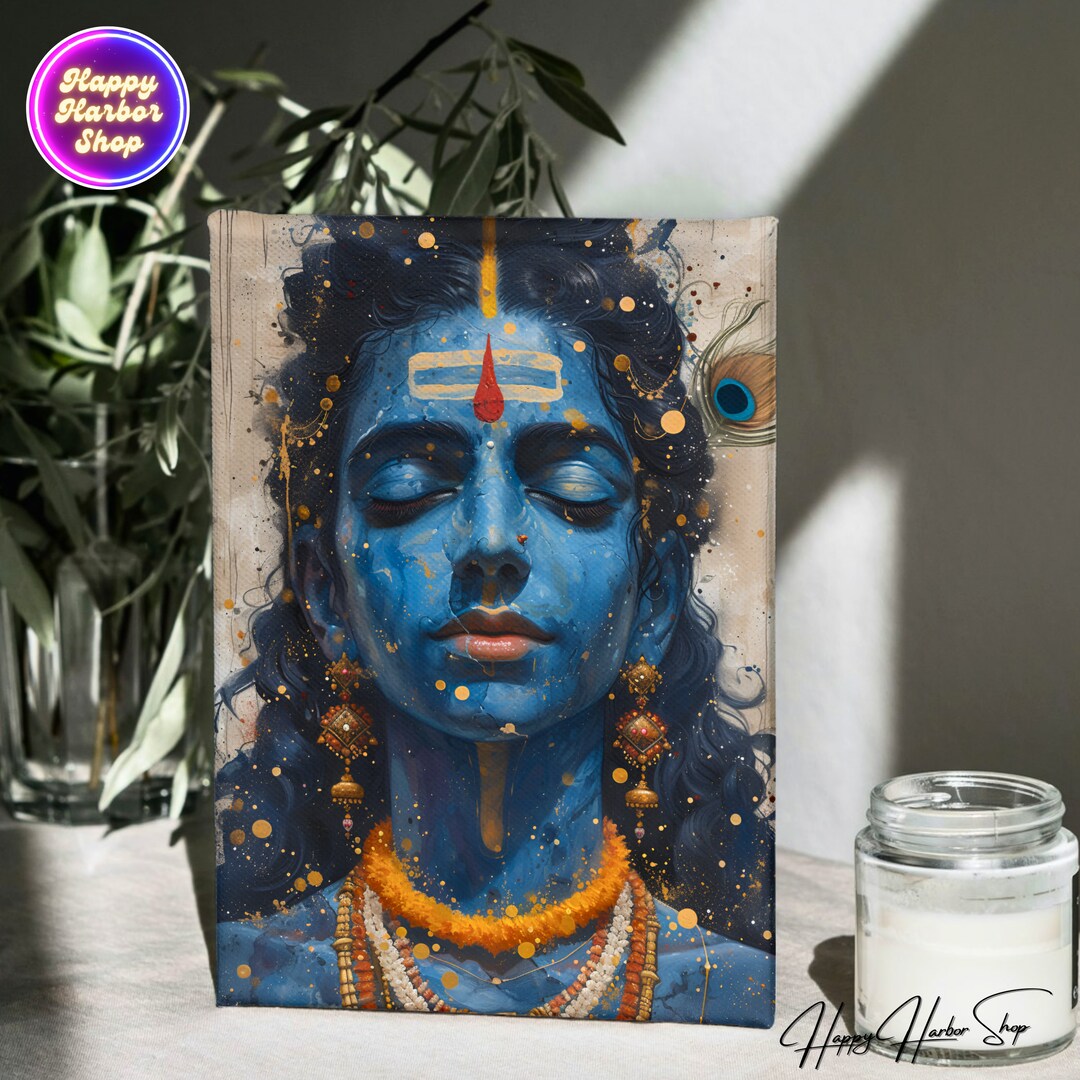 Krishna Meditation Print Art, Hindu God Wall Art, Psychedelic Painting ...