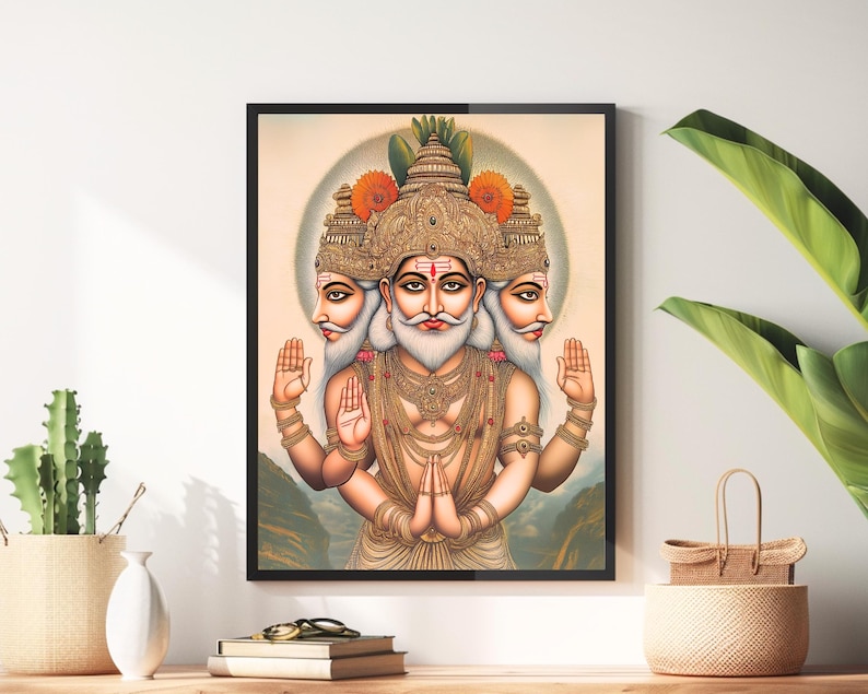 Lord Brahma Painting, Hindu God of Creation Wall Art, Cosmic Universe ...