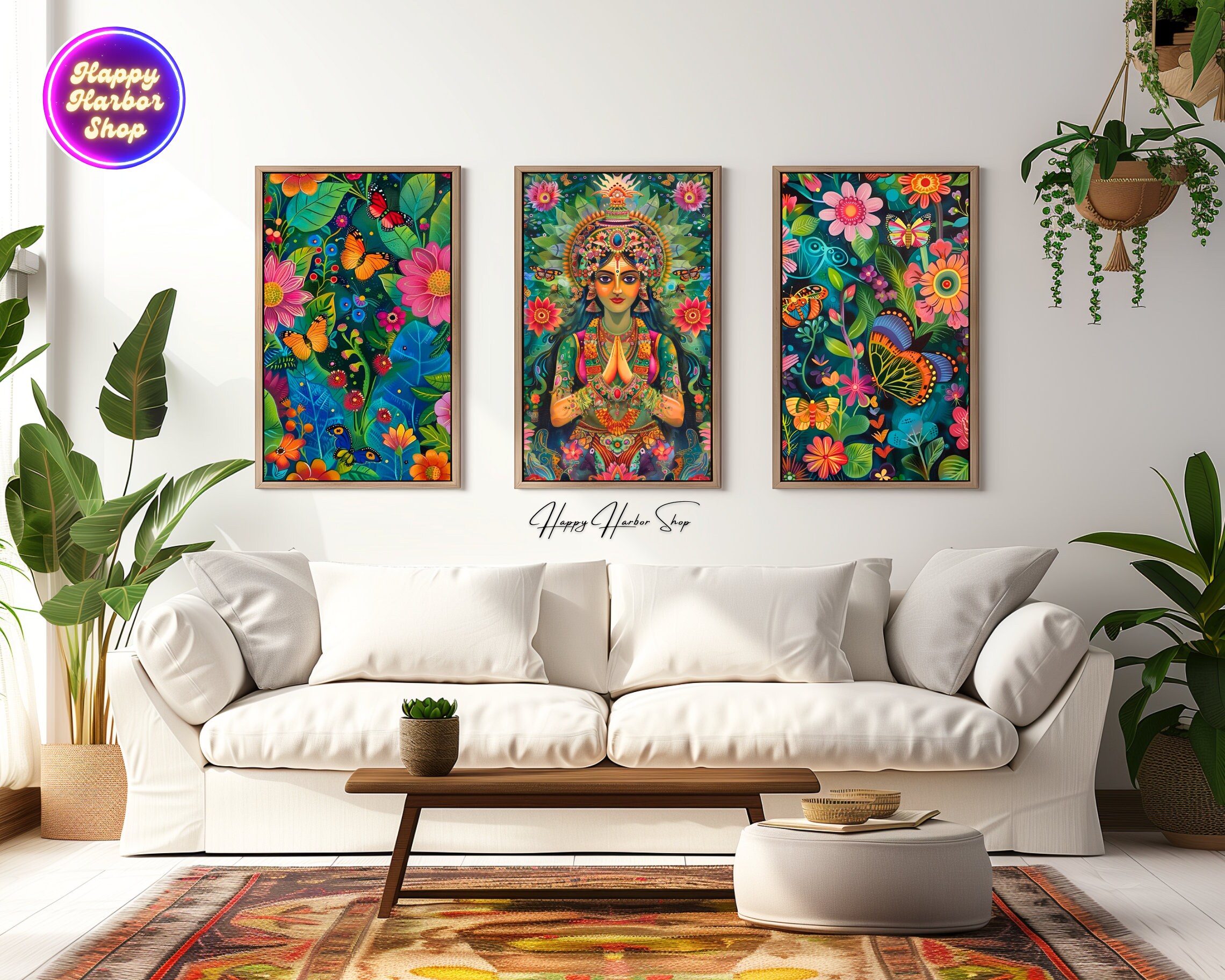 Goddess Durga Painting, Set of 3, Hindu God Wall Art, Goddess Durga ...