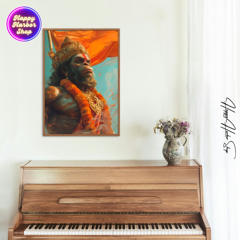 Hanuman Art Painting Hindu God Poster, Monkey God Wall Art, Indian ...