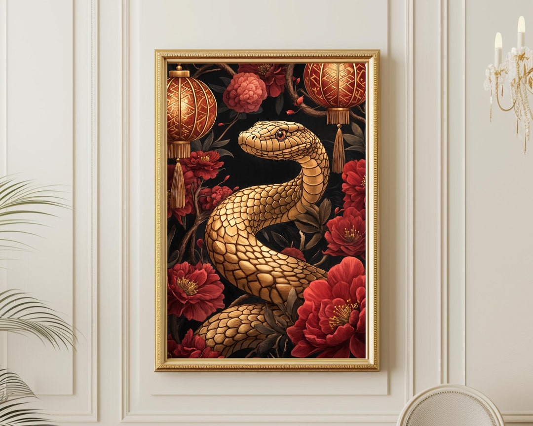 Chinese New Year Art, Year of the Snake Painting, 2025 Chinese Zodiac ...