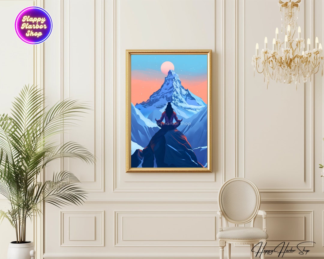 Lord Shiva Meditating Art, Hindu God on Mount Everest Painting ...