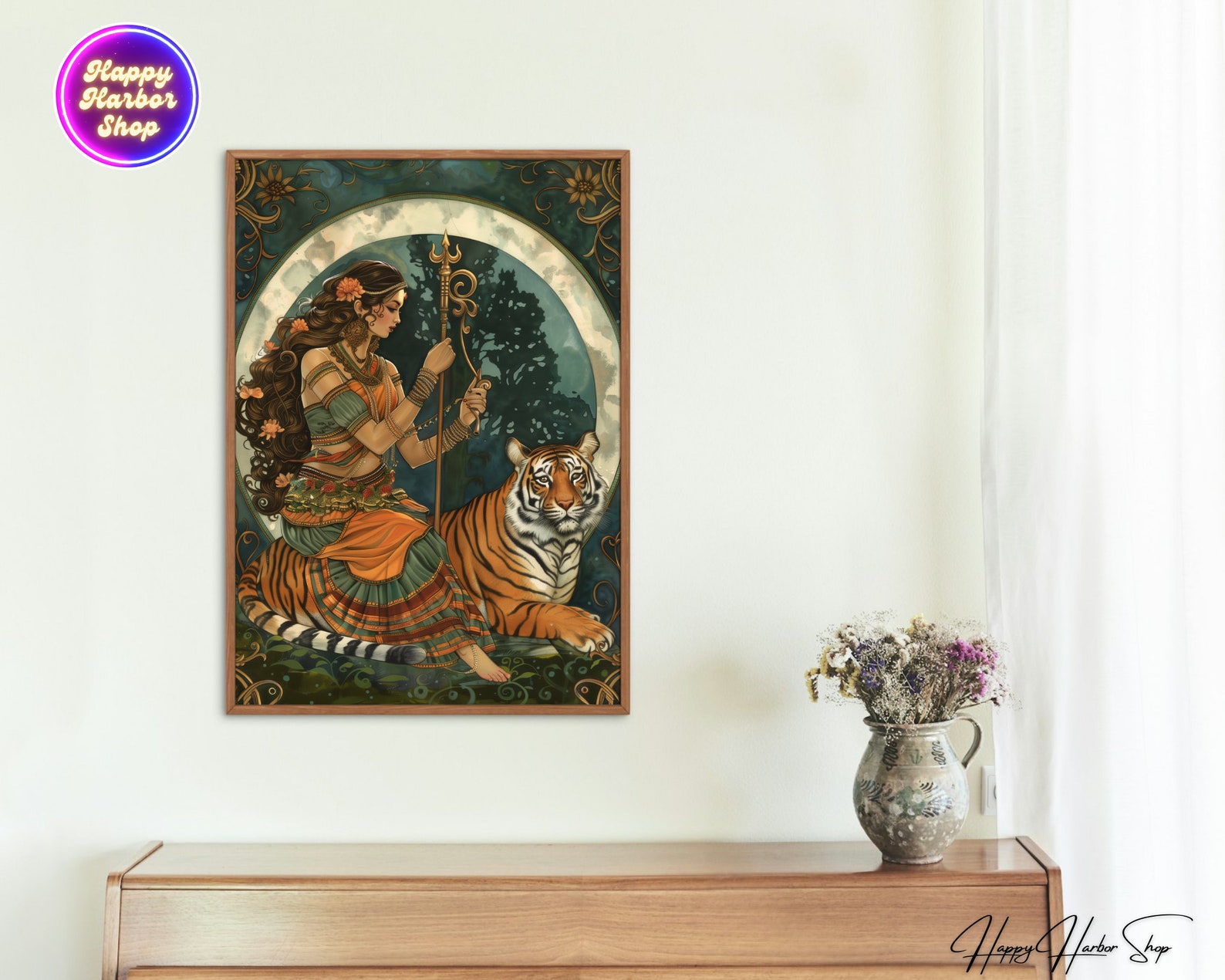 Durga and Tiger Poster, Goddess Durga Painting, Durga Print, Indian ...